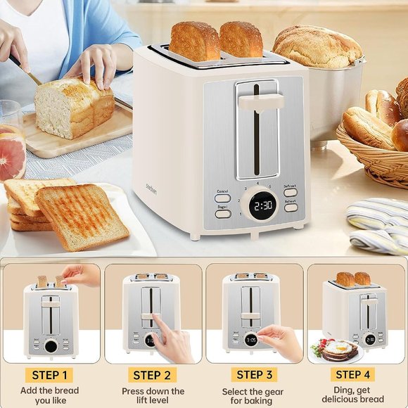 SEEDEEM | Kitchen | Home Cream White Steel 2 Slice Bread Toaster With ...